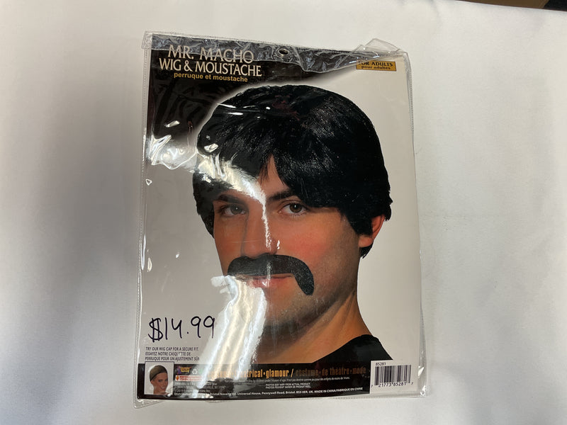 Mr macho black wig and moustache – Woodbridge Costume Rentals